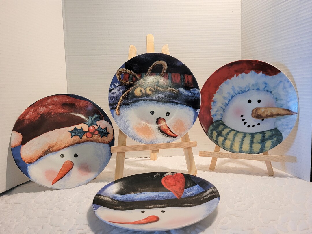 Gift Boxed Set/4 Stokes Snowman Lunch Appetizer Plates in Round Box - Etsy