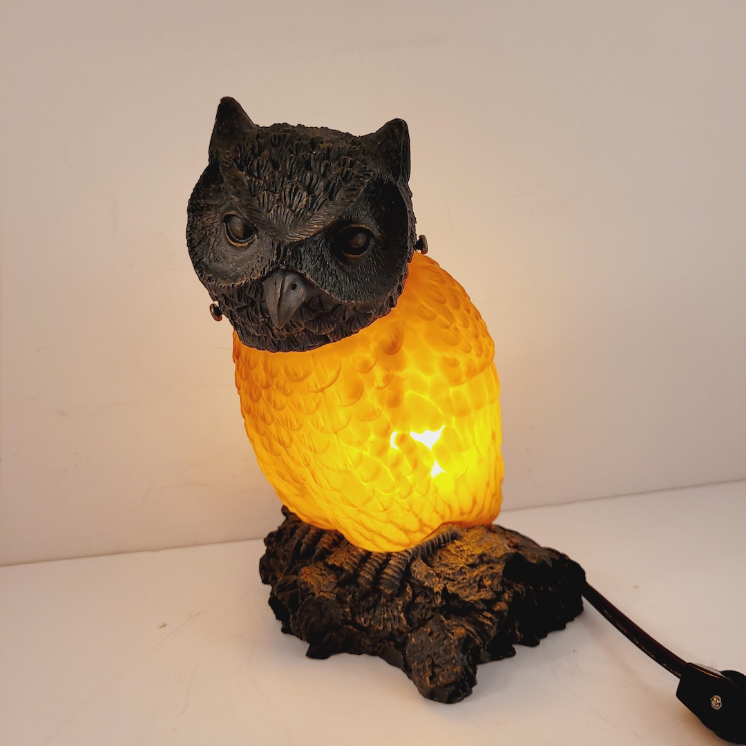 RARE Amber Glass Owl Lamp-night Light-1990s - Etsy