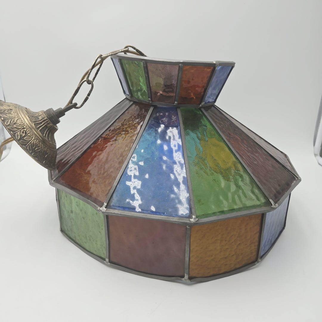 Vintage 70s Stained Glass Hanging Swag Lamp-hardwired - Etsy