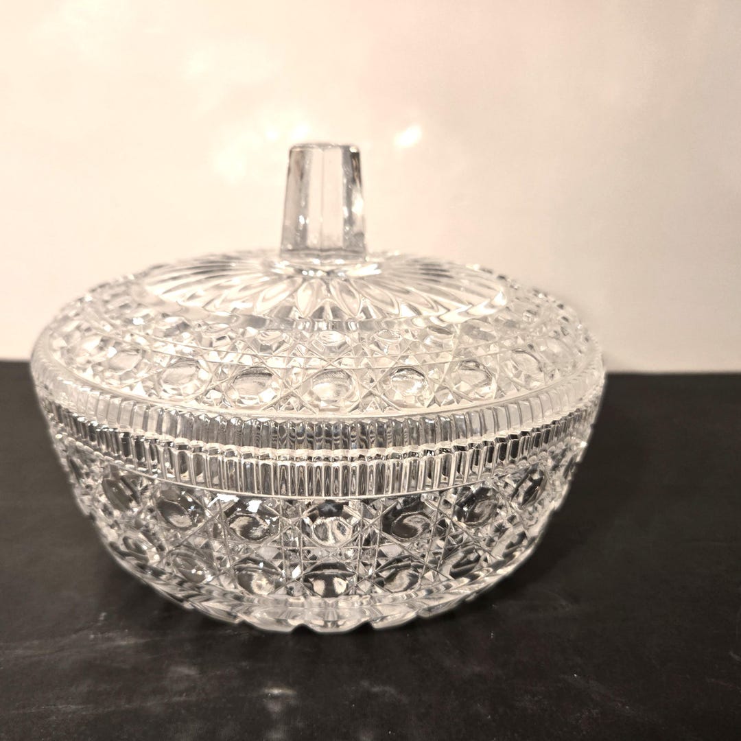 Large AMC13 Cut Crystal Candy Bowl With Lid-7 Inch Diameter-sawtooth ...