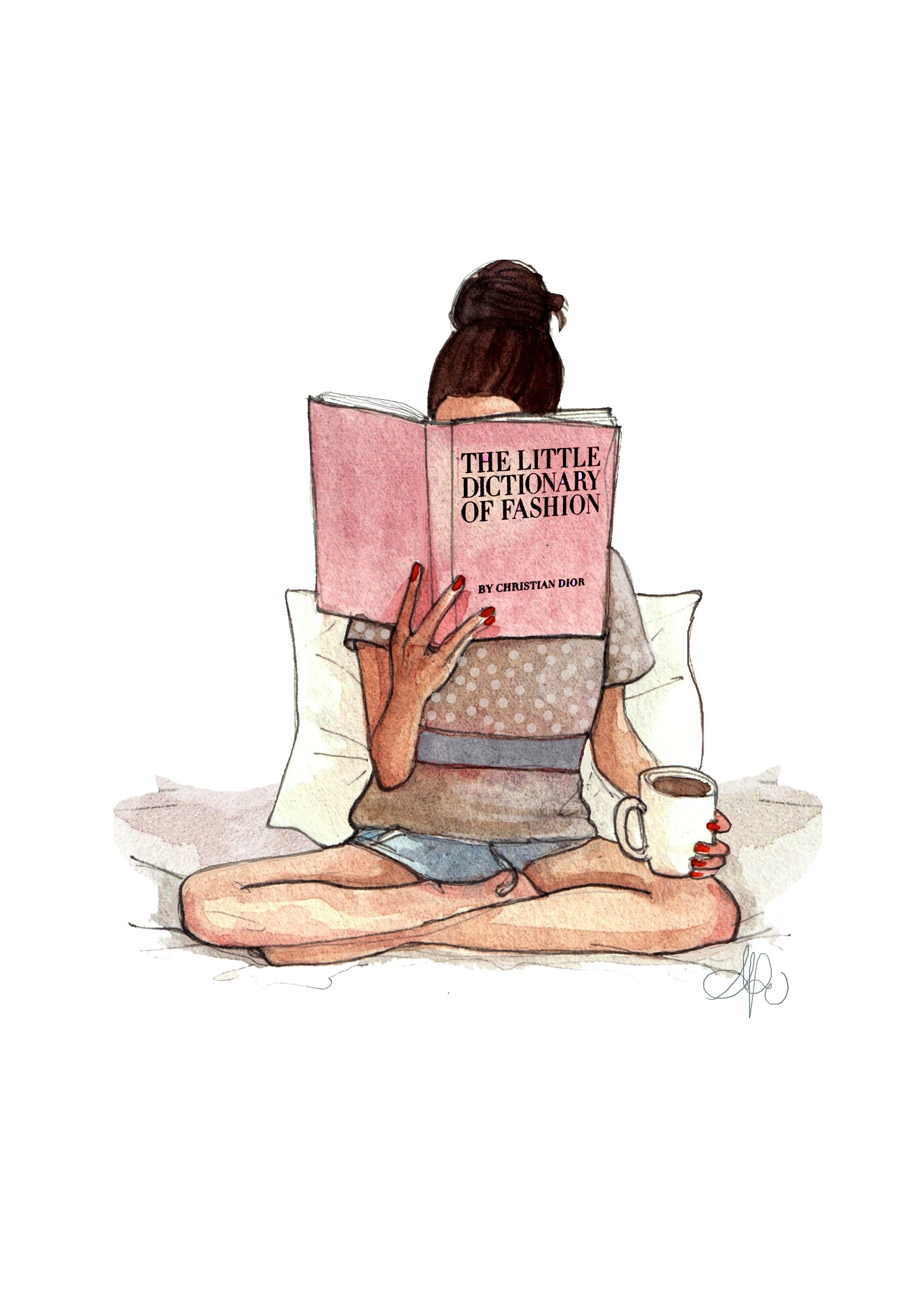 Fashion Illustration Print Girl reading | Etsy