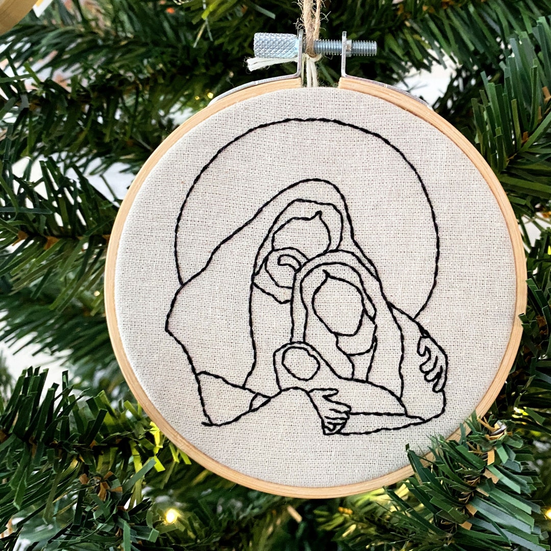 Holy Family Nativity Monoline Line Art Christmas Ornament Hand ...