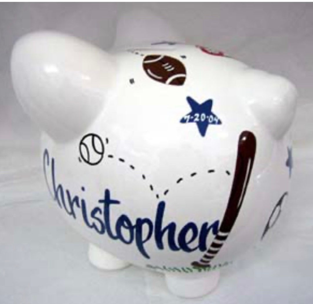 Large Personalized- Sports Theme Piggy Bank - Etsy