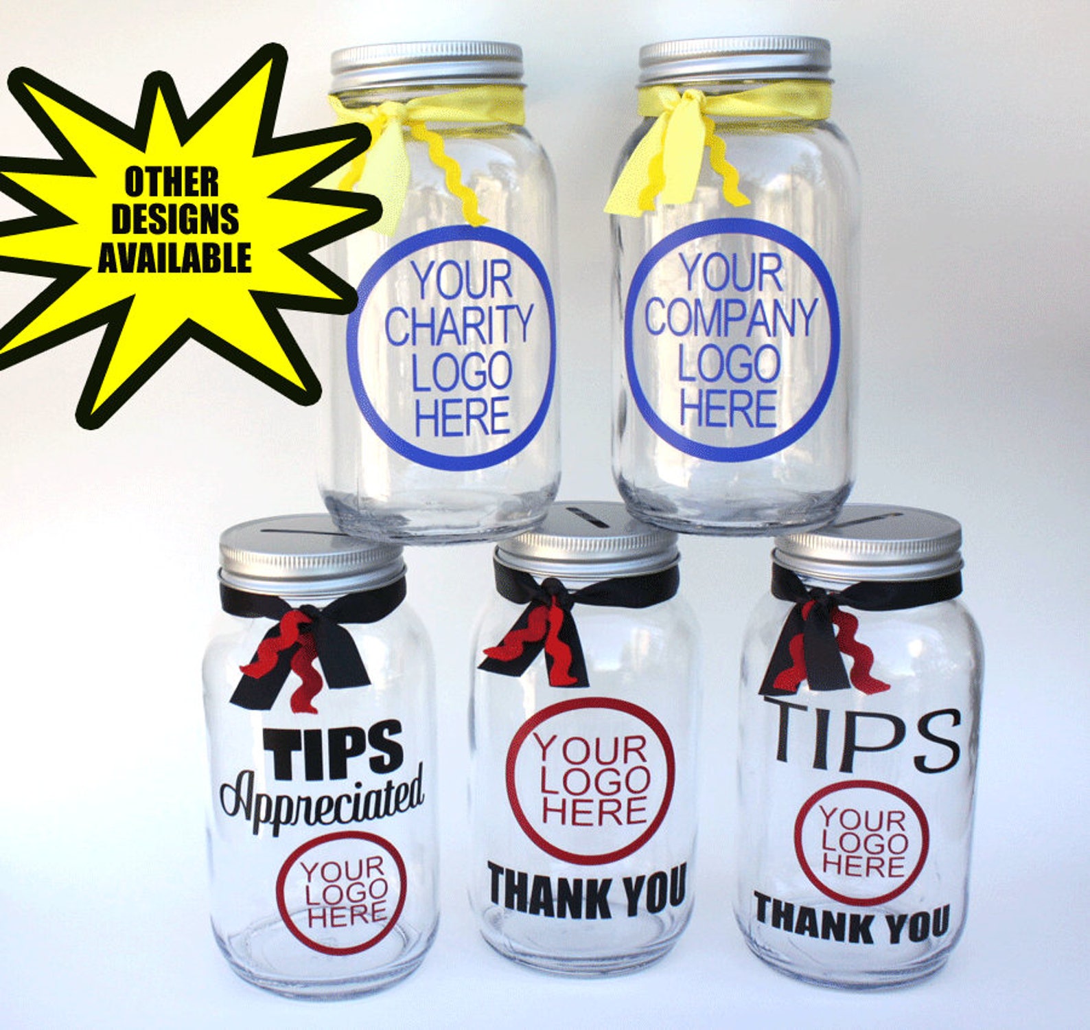 Custom Tips Jar Custom Logo Tip Jar Large Quart Size Coin | Etsy