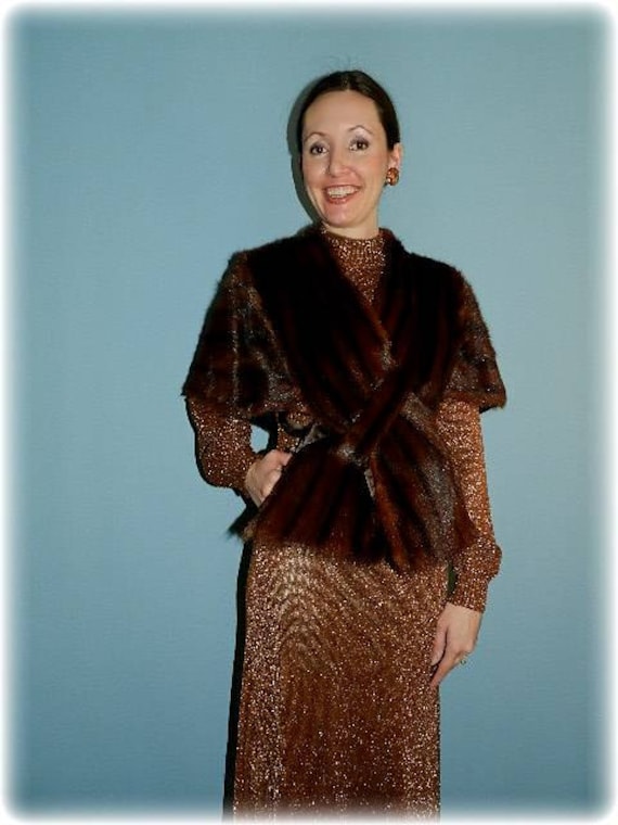 Copper Brown Vintage Mink Stole with Shoulder Cap & P… - Gem