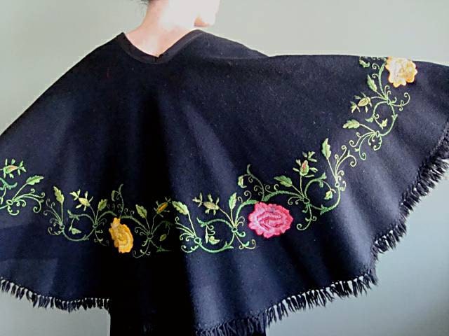 Vintage Wool Cape With Flowers - Etsy