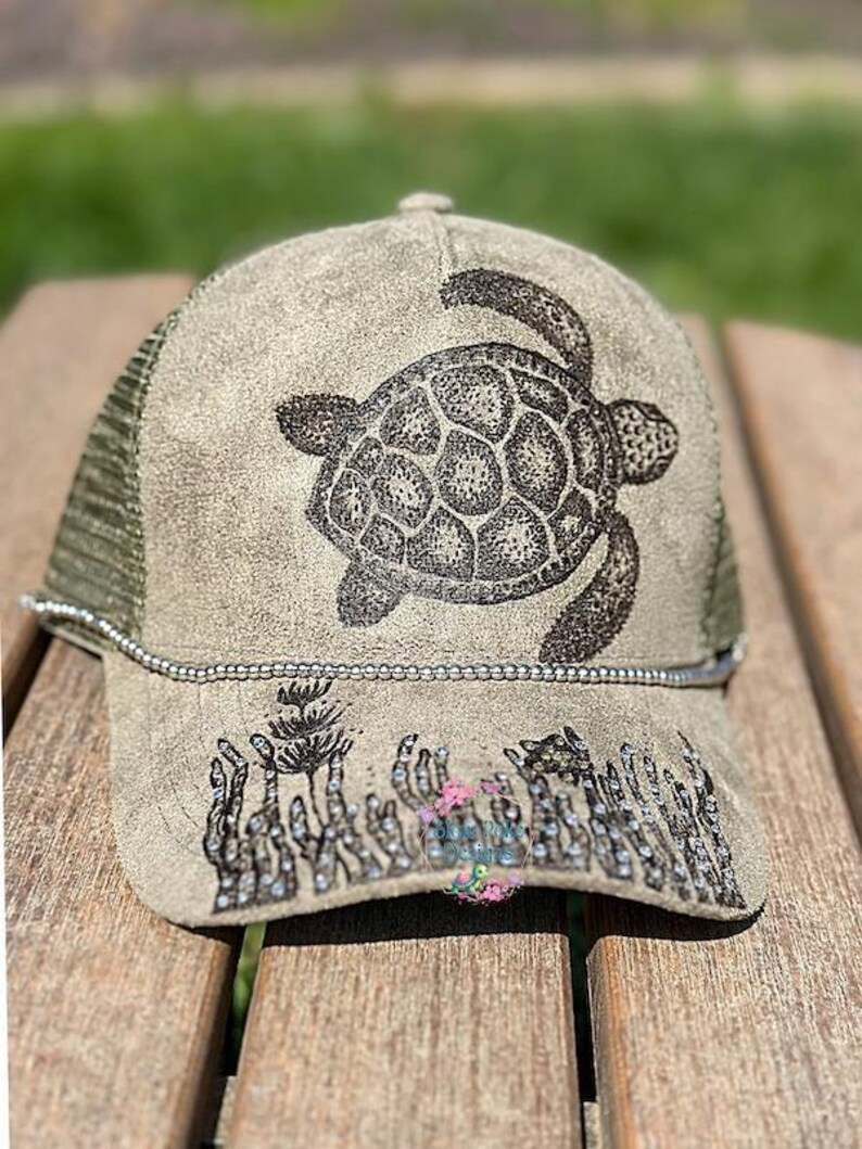 Sea Turtle | Custom Hand-burned Trucker Hat | Faux Suede - Etsy
