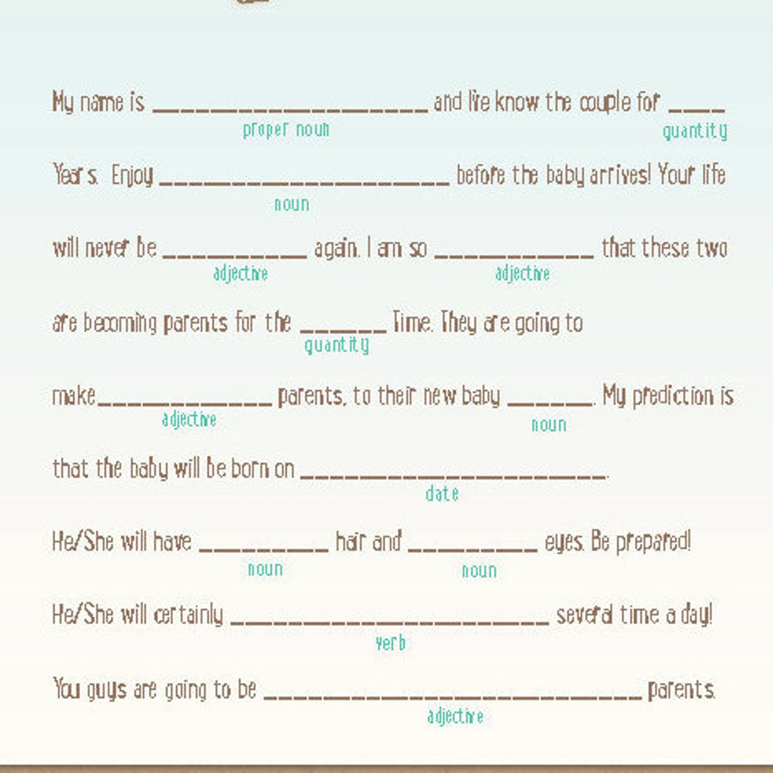 Instant Download - Baby Shower Mad Lib Game - Air Balloon Themed ...