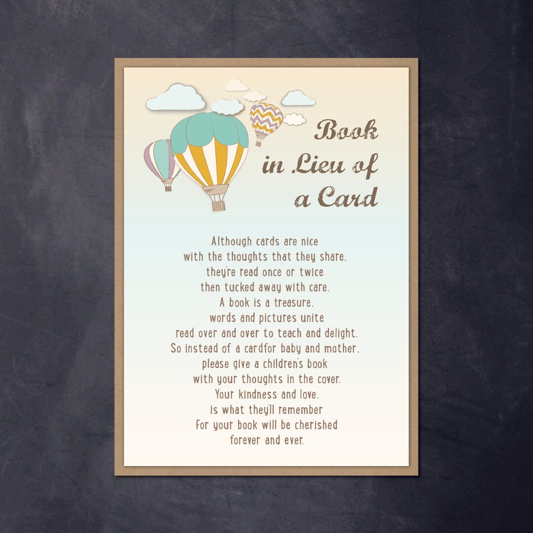 Instant Download Printable Hot Air Balloon Themed Book Request in Lieu ...