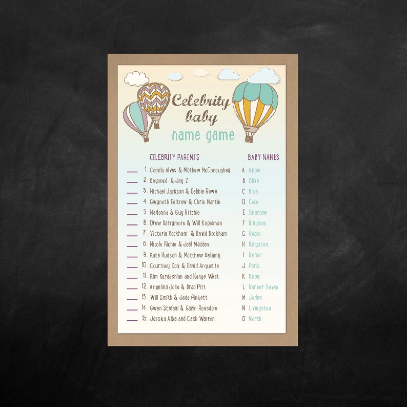 Instant Download - Baby Shower Celebrity Name Game - Air Balloon - Name ...