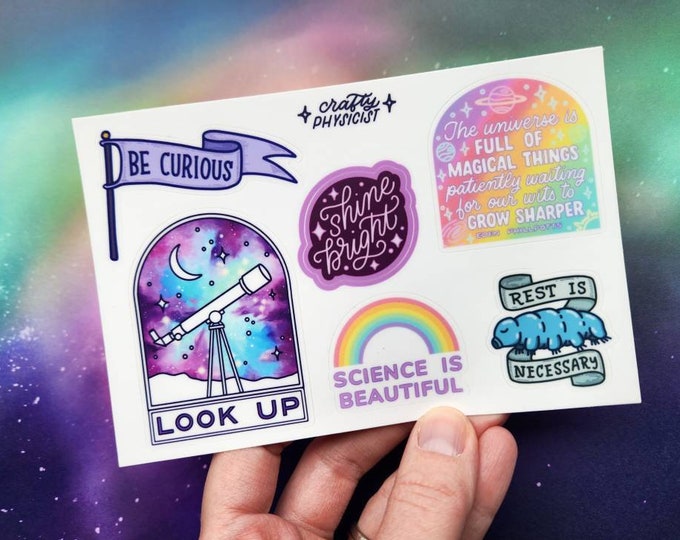 Sticker Sheet // Positive Science Art, Look Up, Be Curious, Shine ...