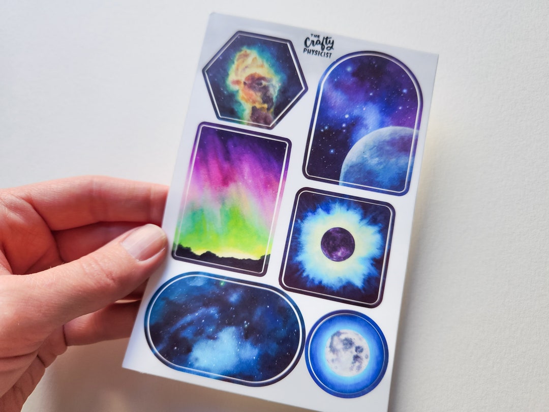 Sticker Sheet // Astronomy Watercolor Stickers, Space Paintings Vinyl ...