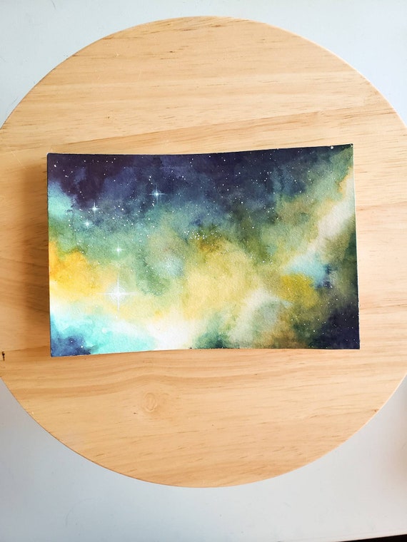 nebula watercolor painting Blue and yellow galaxy space art Painting ...