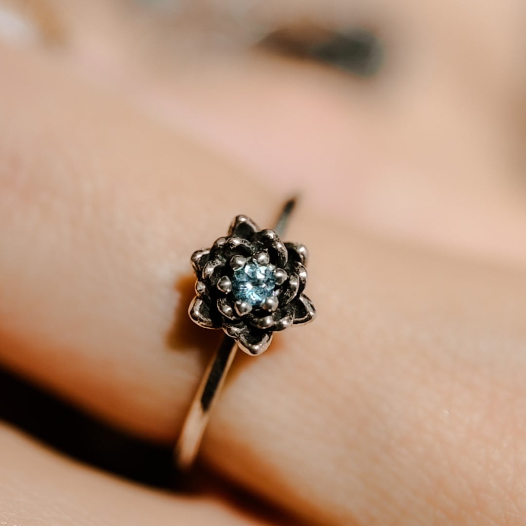 Dainty Waterlily Ring With Birthstone in Solid Silver or Solid - Etsy