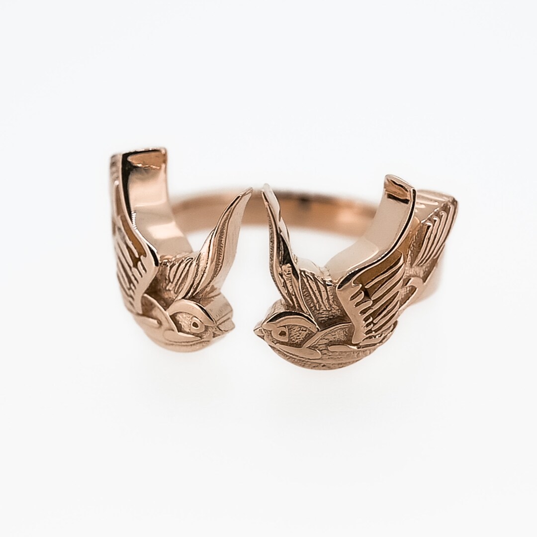 Swallow Ring Adjustable 14k Solid Gold, Rose Gold, and Solid Antiqued ...