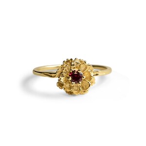 Carnation Flower Ring: Garnet Birthstone, 14k Gold Plate, Vermeil, or ...