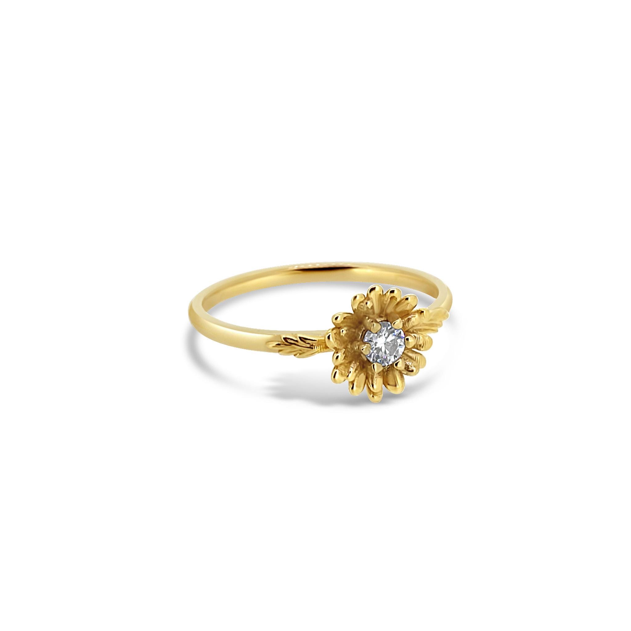 14k Gold Daisy Flower Ring With White Sapphire – April Birth Month ...