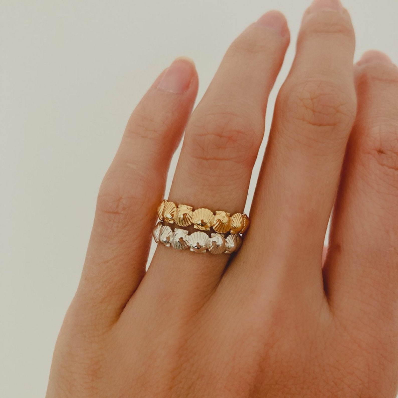 Dainty Seashell Ring solid Gold Shell Ring Solid 925 - Etsy