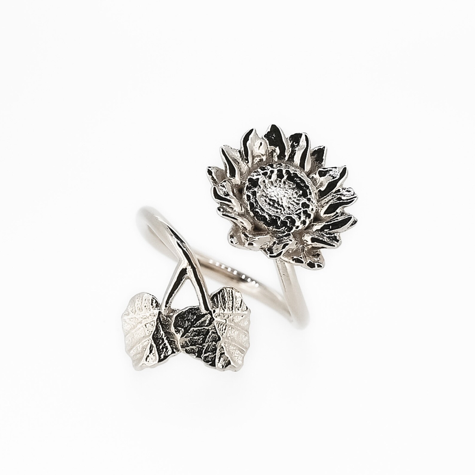 Sunflower Adjustable Statement Ring in Solid Silver, Vermeil, or 14K ...
