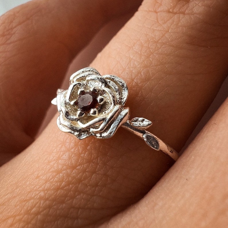 Carnation Ring January Birth Flower Ring Garnet 14k Solid - Etsy