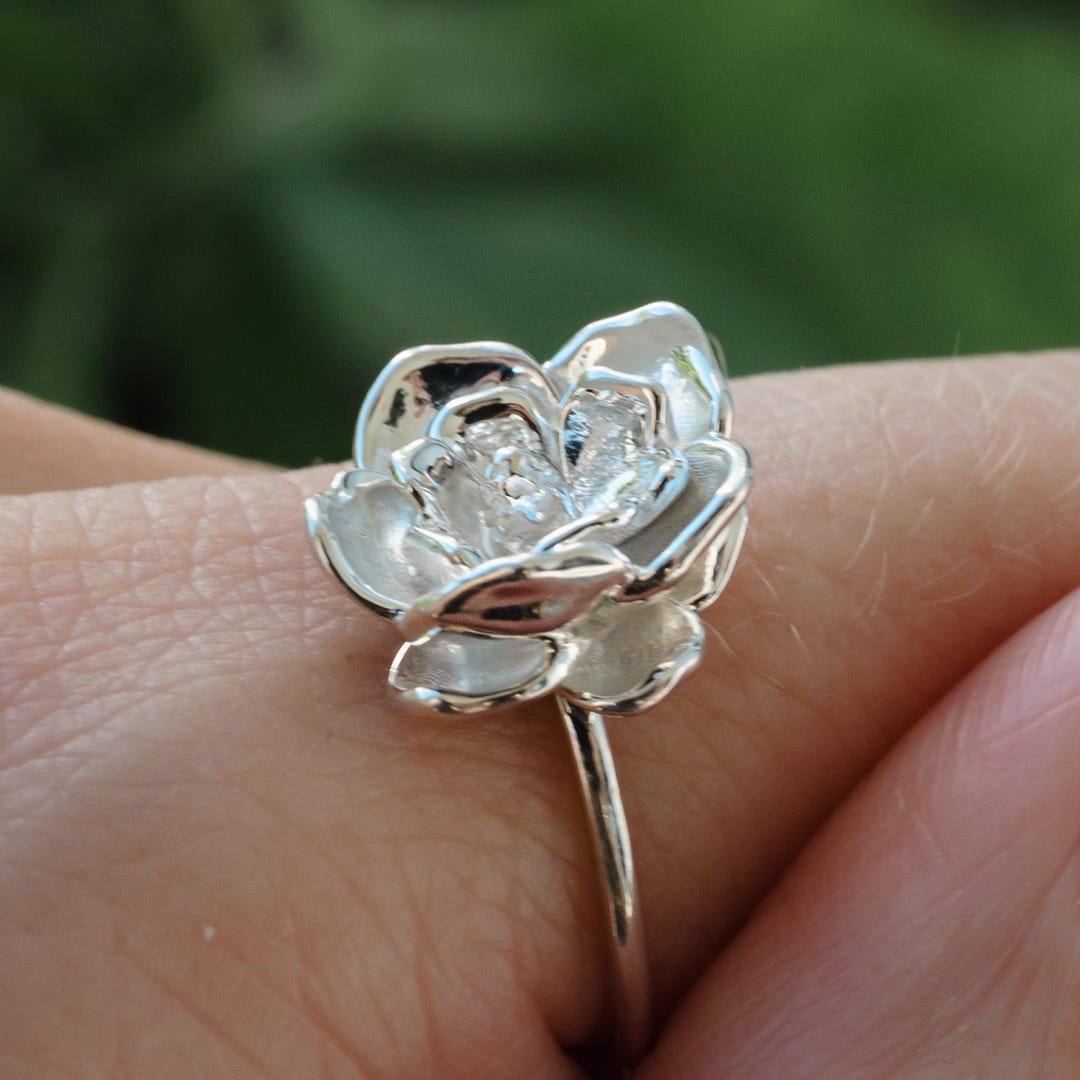 Dainty Magnolia Ring in Solid Silver and 14K Gold Plate - Etsy