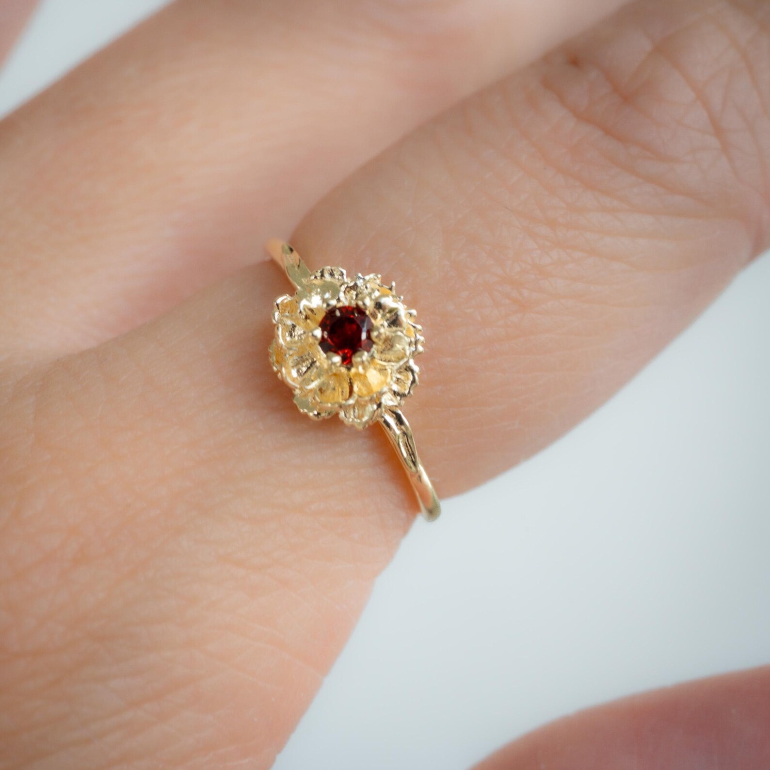 Carnation Flower Ring: Garnet Birthstone, 14k Gold Plate, Vermeil, or ...