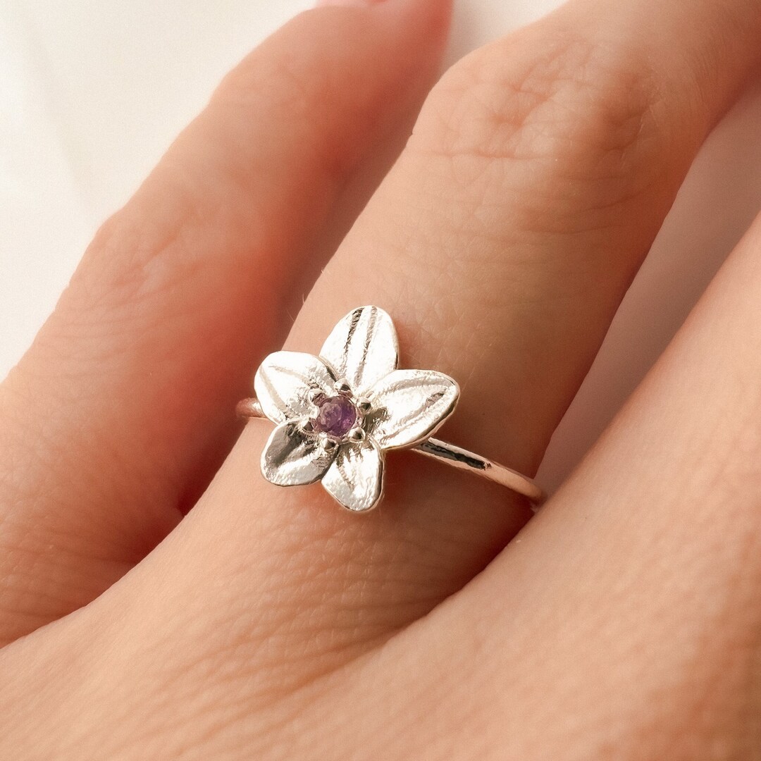 Violet Ring • February Birth Flower Ring • Amethyst • 14k Solid Gold or ...