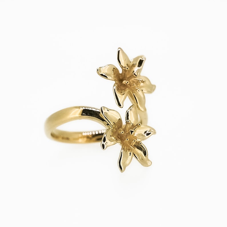 Lily Flower Ring, Adjustable Statment Ring in Sterling Silver or 14K ...