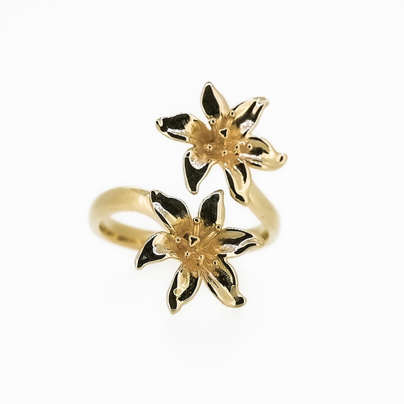 Lily Flower Ring, Adjustable Statment Ring in Sterling Silver or 14K ...