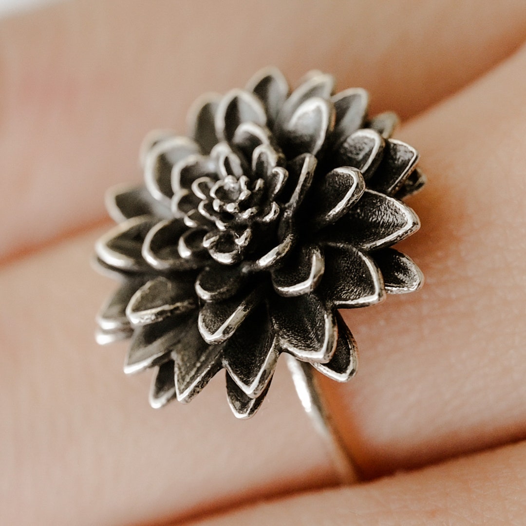 Dahlia Flower Ring in Solid Sterling Silver, Wednesday Addam's Favorite ...