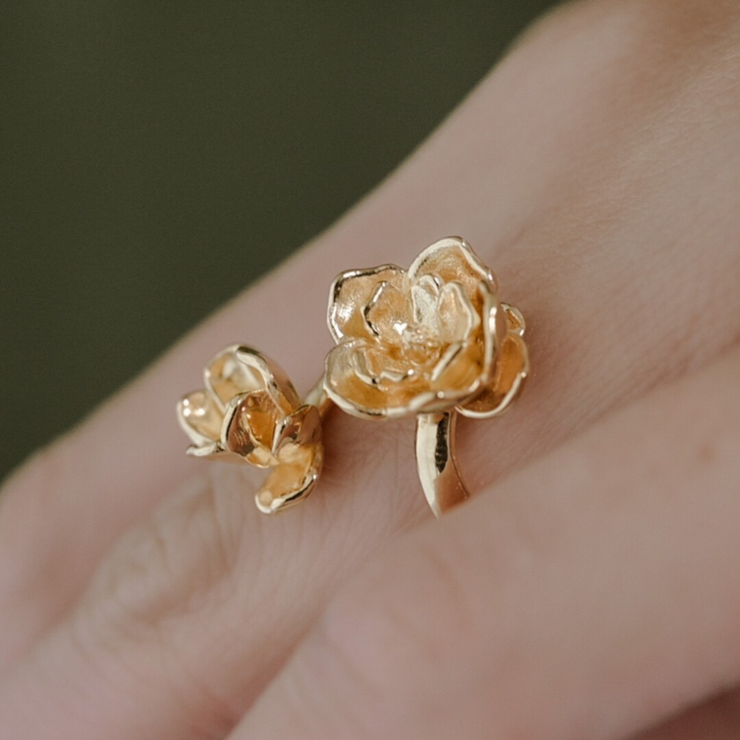 Magnolia Flower Ring, Adjustable Statement Ring in Solid Gold - Etsy