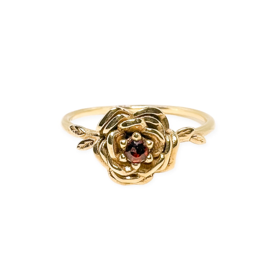 Carnation Ring • January Birth Flower Ring • Garnet• 14k Solid Gold or Solid Silver ...