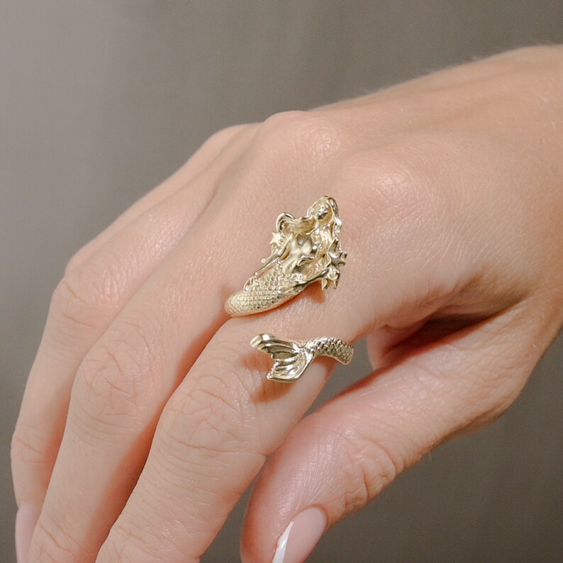 Mermaid Ring in Adjustable Antiqued Silver, or 14k Gold Plate - Etsy