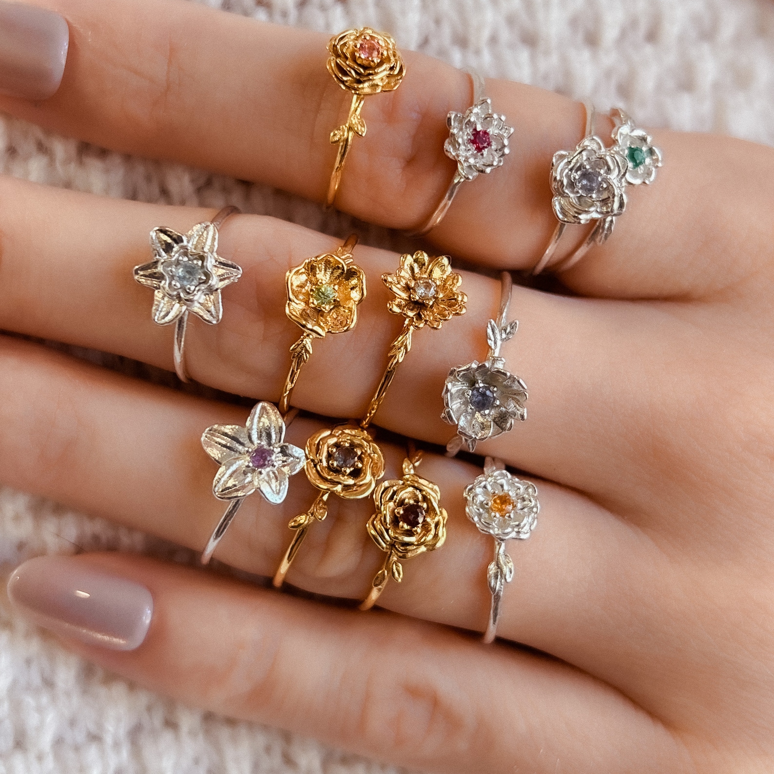 Daffodil Ring: March Birth Flower, Aquamarine, Solid Gold or Sterling ...
