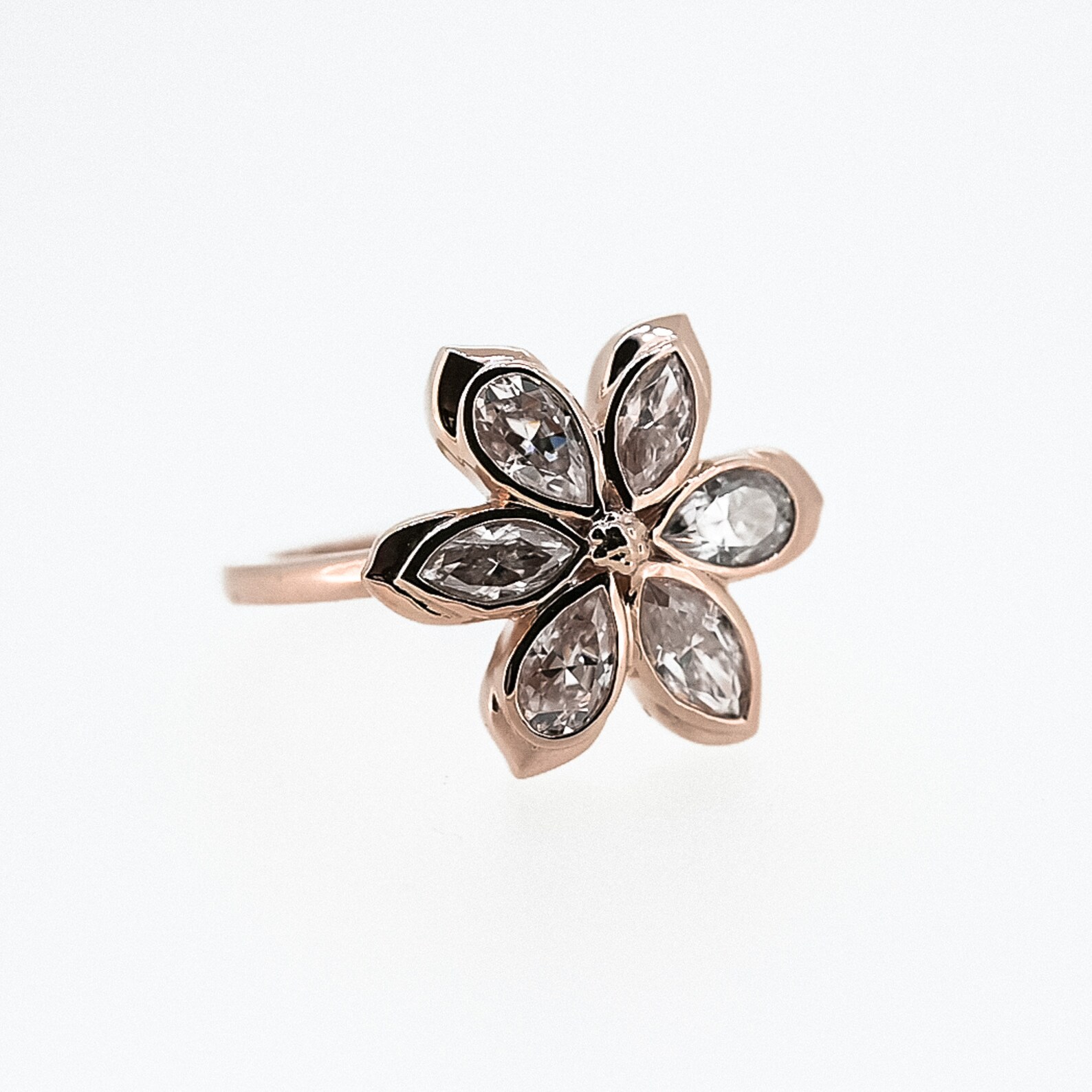 Moissanite Daisy Flower Engagement Ring, 6 Marquises and Pear-shaped ...
