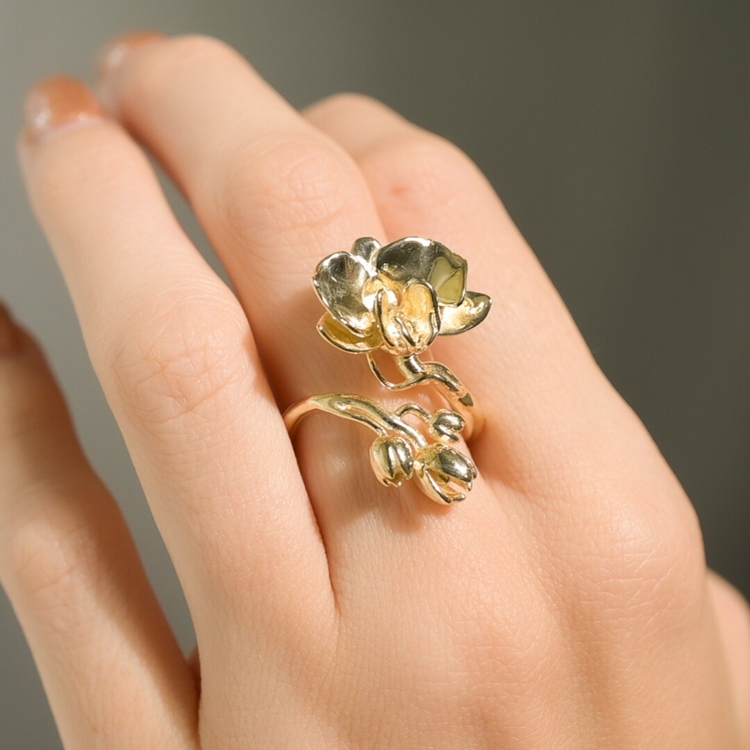 Orchid Blossom Statement Ring in Solid Silver, Vermeil and 14K Gold ...