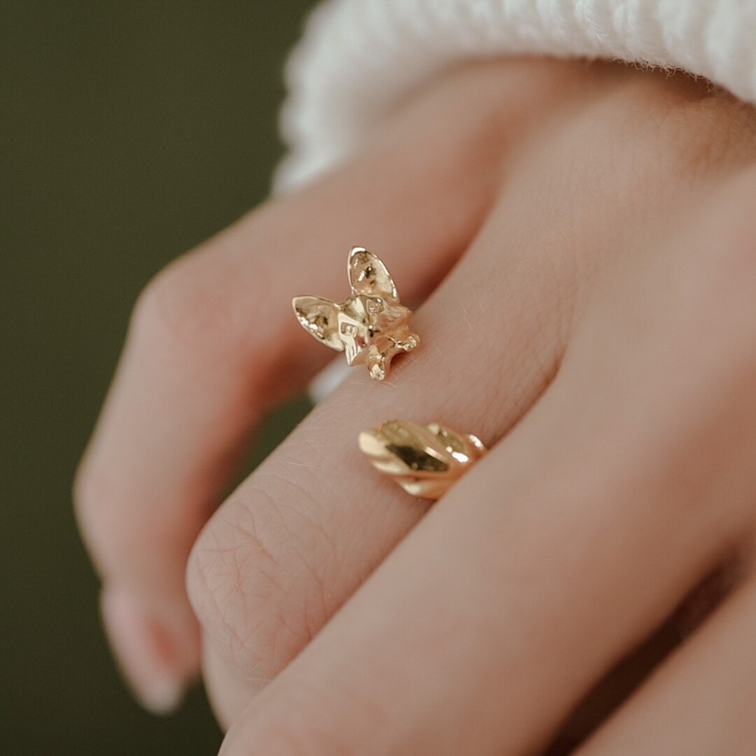 Fox Adjustable Ring in Solid Silver or 18K Gold Plate, Kitsune Ring - Etsy