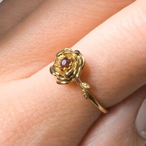Carnation Ring • January Birth Flower Ring • Garnet• 14k Solid Gold or ...