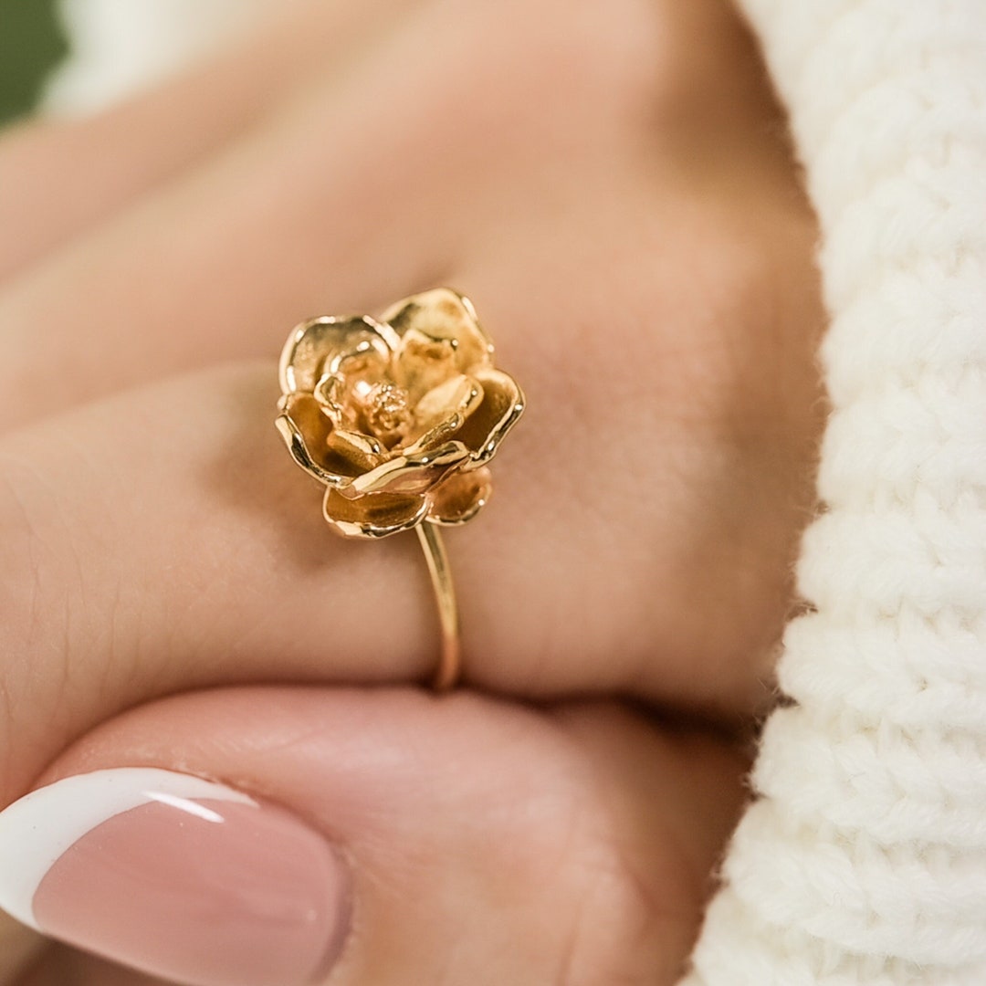 Dainty Magnolia Ring in Solid Silver and 14K Gold Plate - Etsy