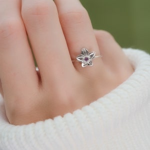 Violet Ring • February Birth Flower Ring • Amethyst • 14k Solid Gold or ...