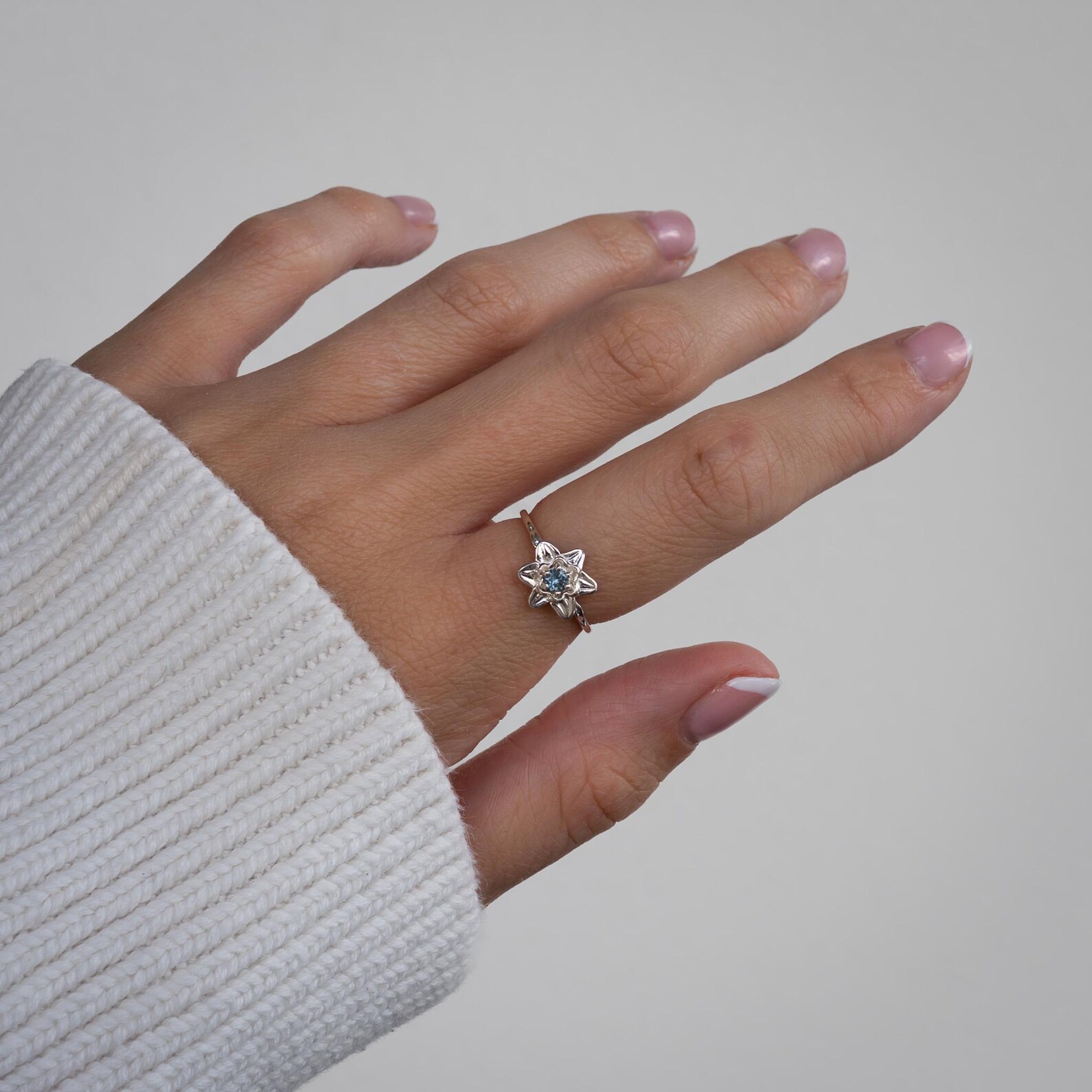 14K Vermeil or Solid Silver Daffodil Ring • Aquamarine March Birth ...