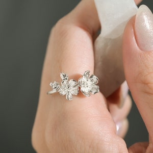 Cherry Blossom Flower Ring in Solid Gold, Silver, Gold Plate, Vermeil ...