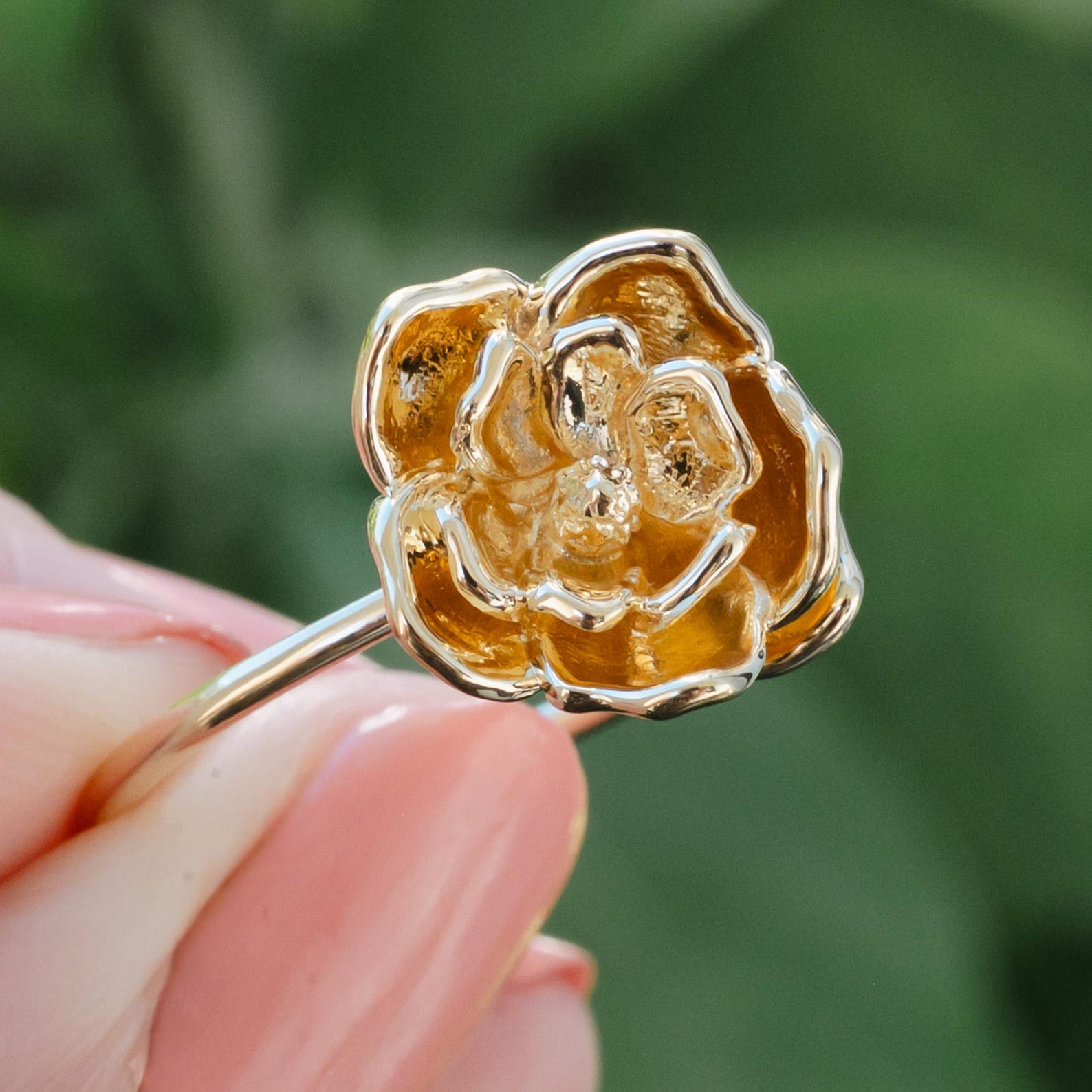 Dainty Magnolia Ring in Solid Silver and 14K Gold Plate - Etsy