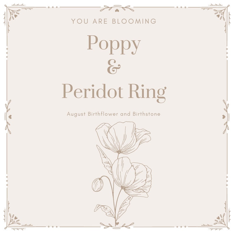 Poppy Ring August Birth Flower Ring Peridot 14k Solid - Etsy