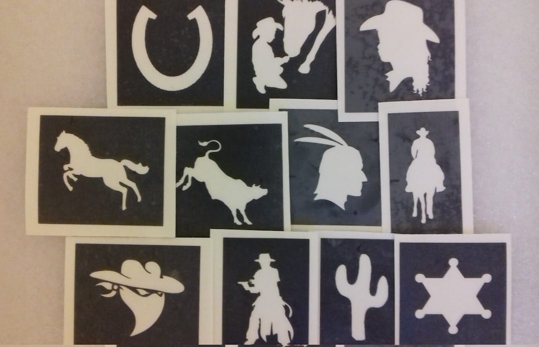 30 Cowboy & Indian Stencils for Glitter Tattoos, Airbrush - Etsy