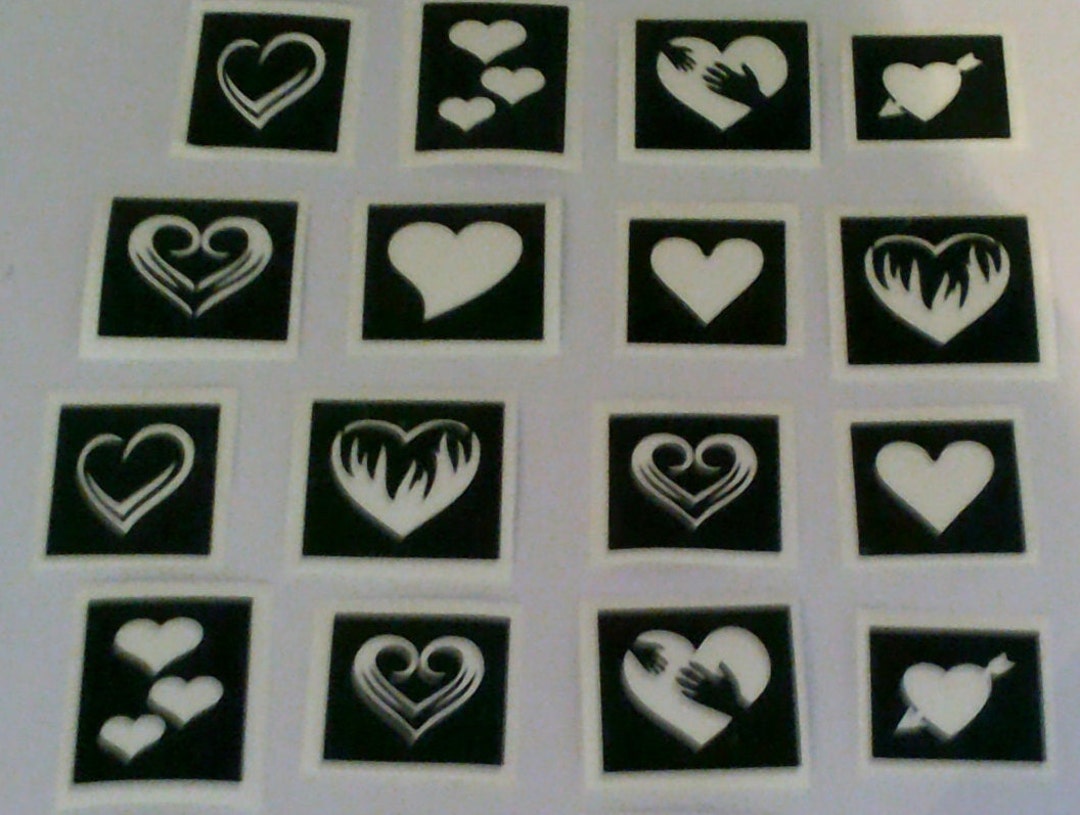 Heart Themed Stencils for Glitter Tattoos / Airbrush / Face Painting ...