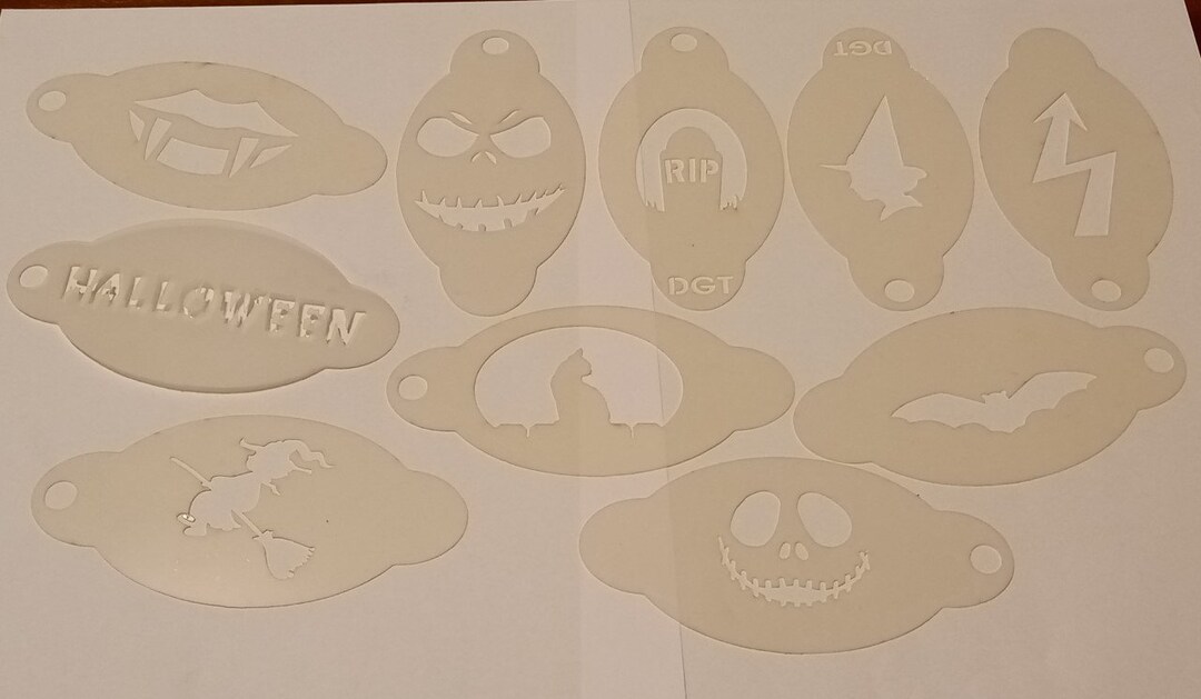 10 X Halloween Face Painting Stencils Including Lightning Bolt, RIP ...