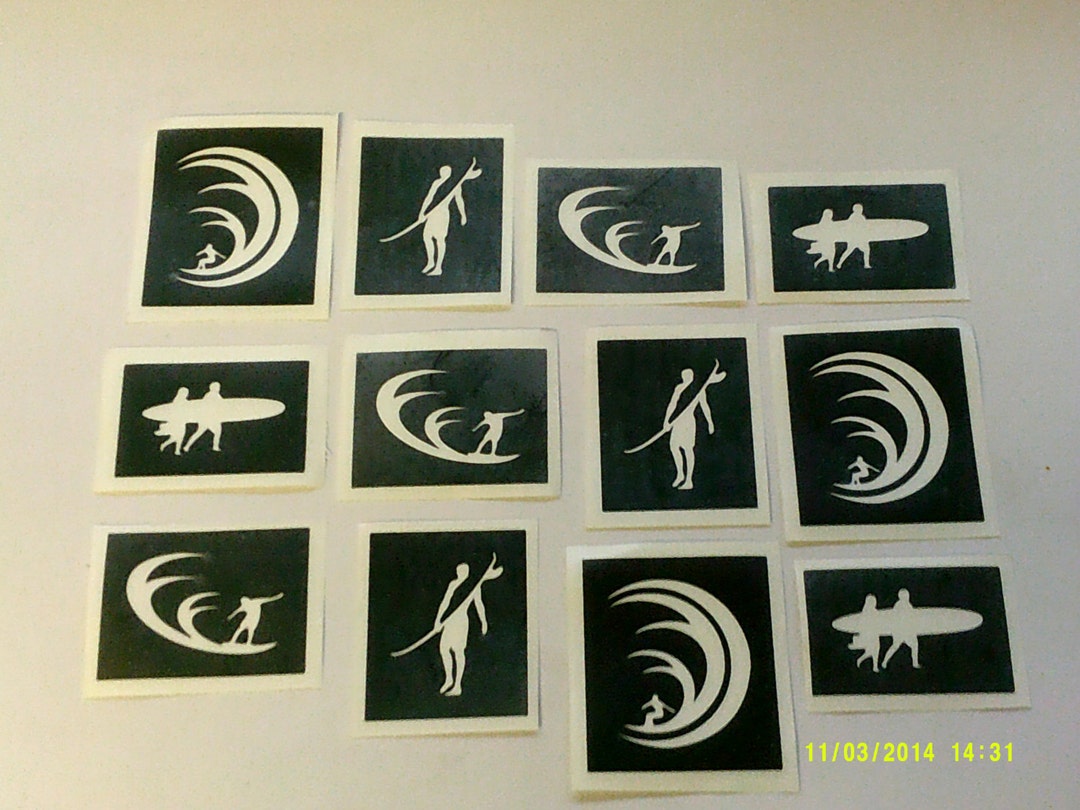 30 X Surfing Themed Stencils for Glitter and Airbrush Tattoos / Many ...