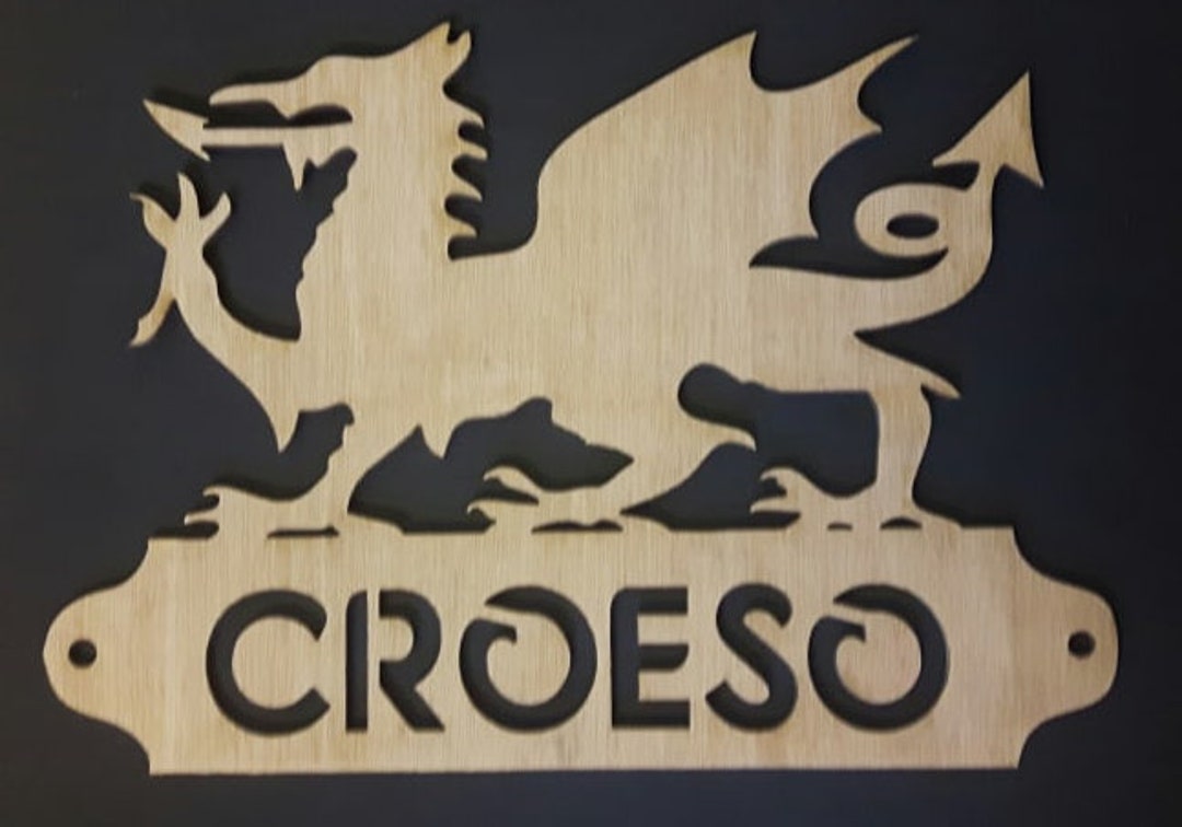 Welsh Dragon & Croeso Word (welcome) Sign 3 Mm Wood Bespoke Made on Our ...