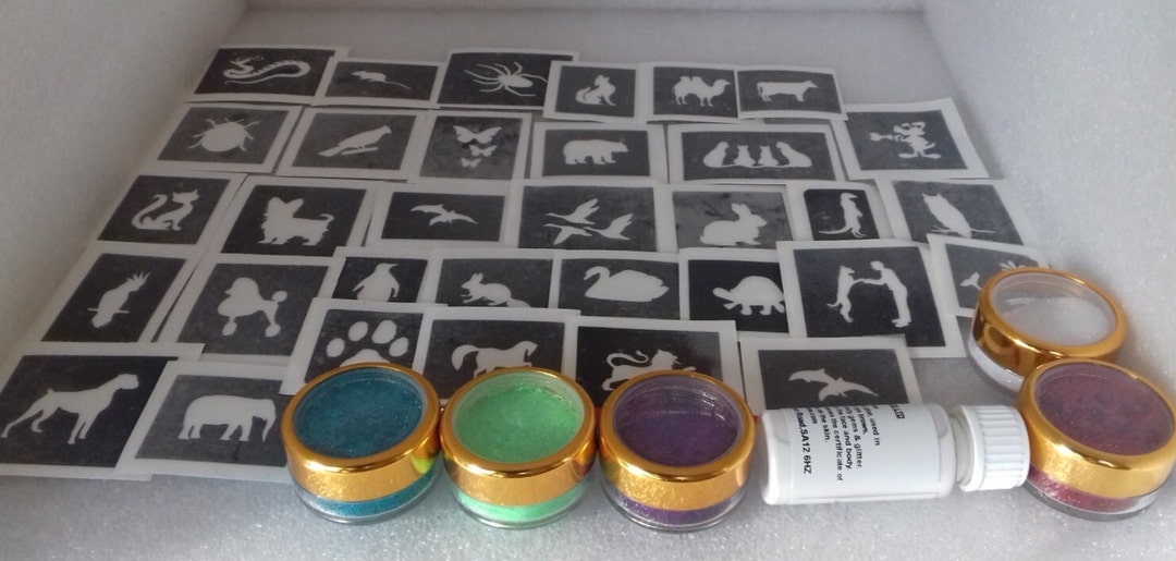 Animal Themed Glitter Tattoo Set Incl. 40 X Mini Size Animal Themed ...